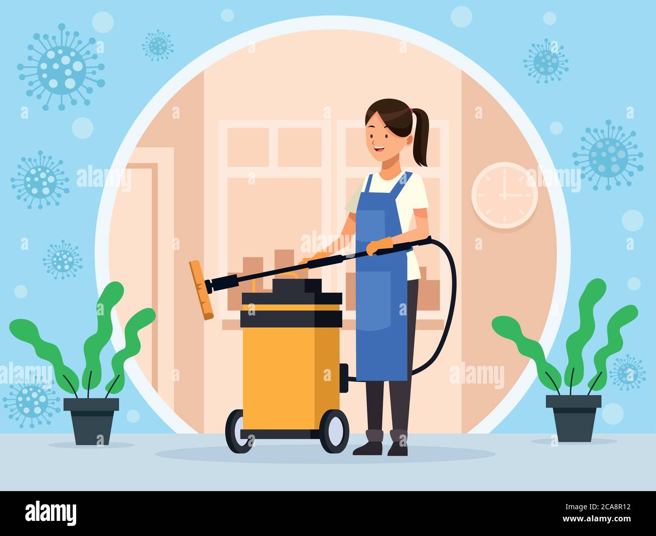 housekeeping female worker with cleaner vacuum avatar character vector ...