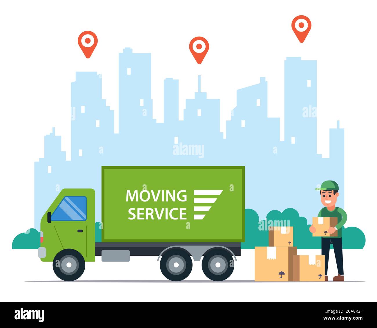 delivery of goods by truck. logistics in the city of postal transport ...