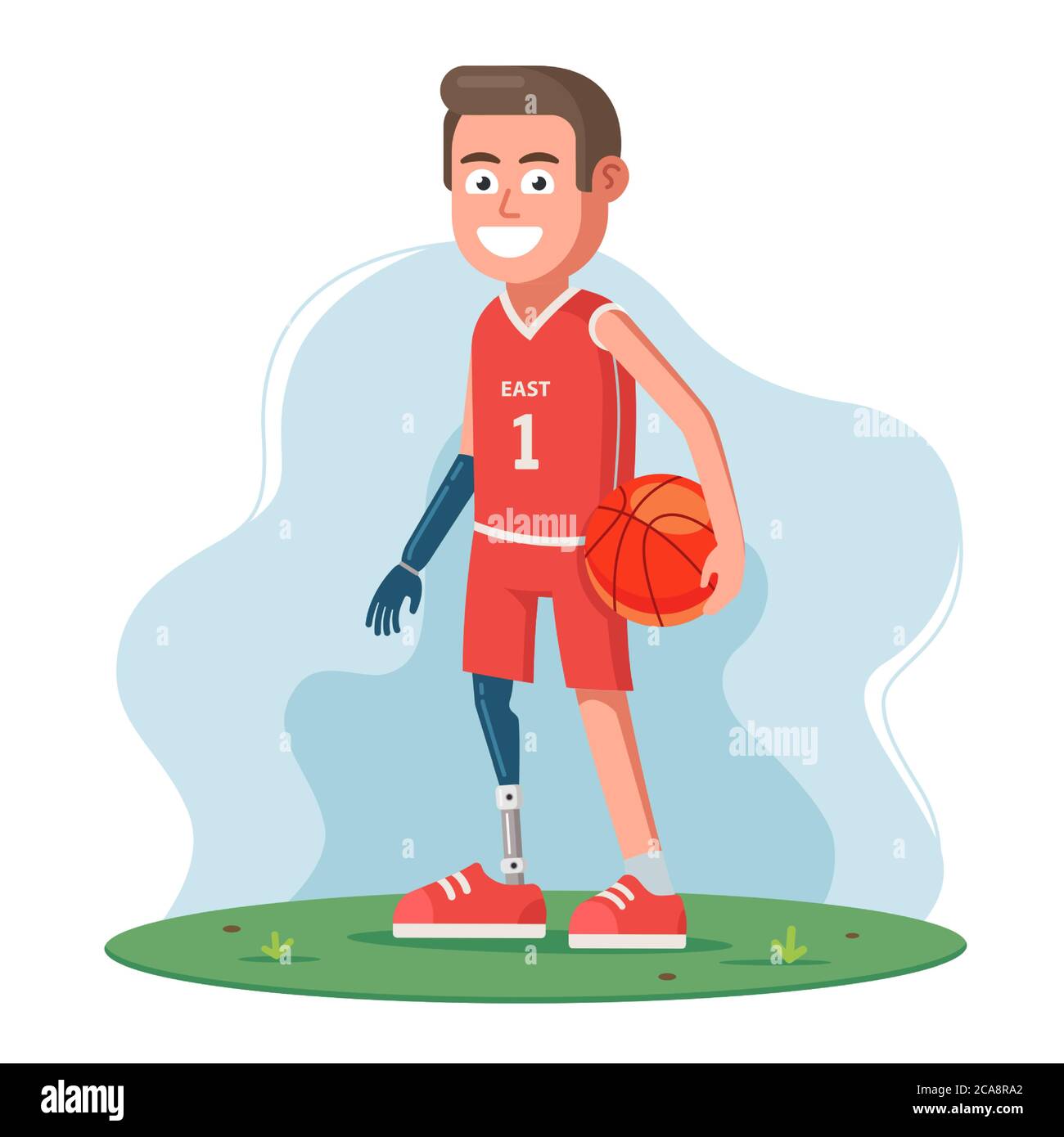 A disabled person without legs and arms uses prostheses and plays ...