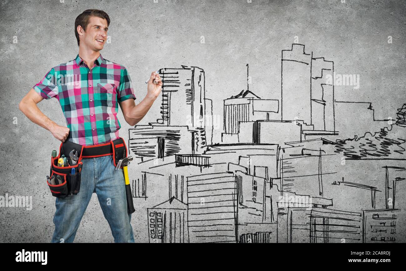 Guy engineer sketching his ideas Stock Photo - Alamy