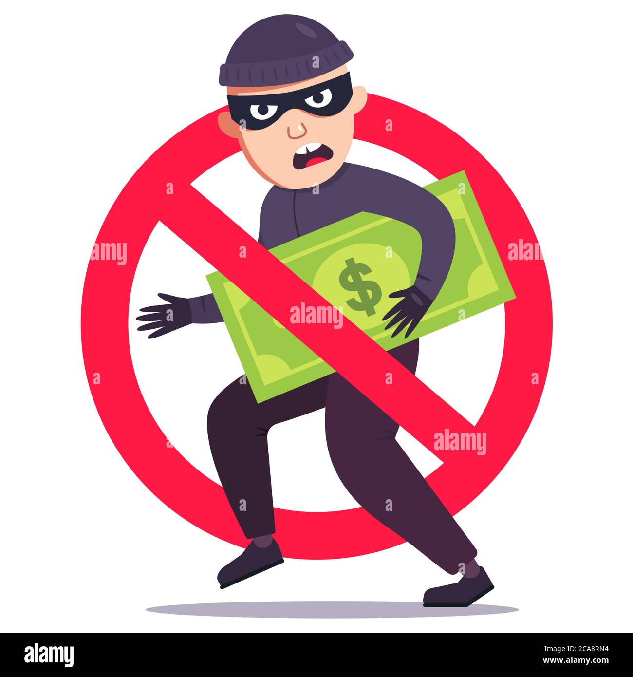 unsuccessful theft of money. crossed out burglar sign with dollar bill ...