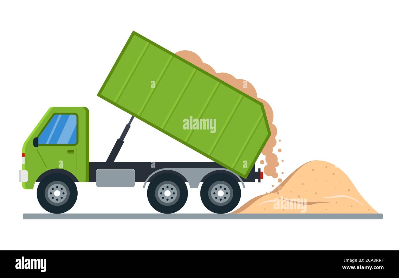 sand delivery by truck. rash of soil to the ground. flat vector ...
