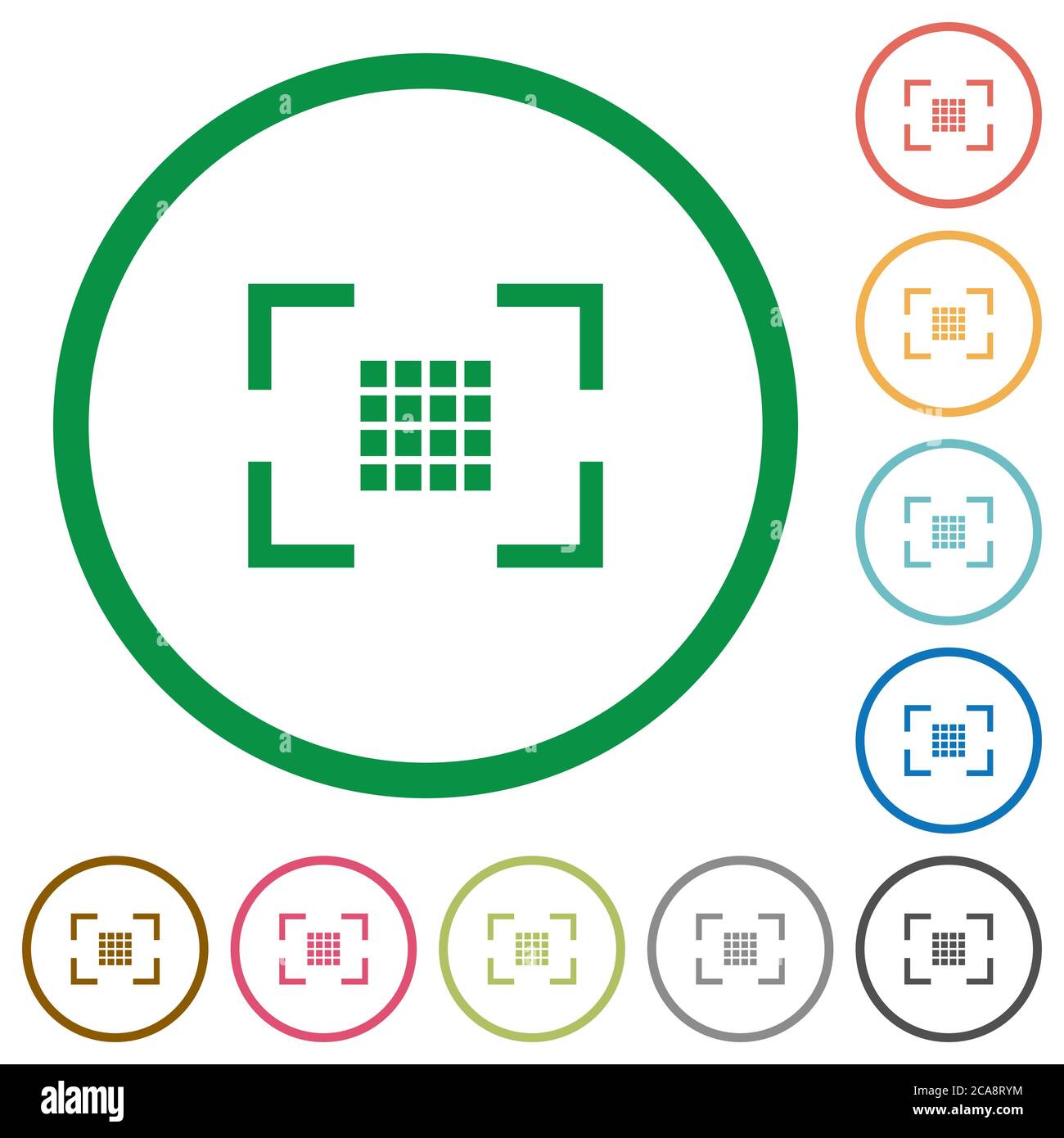 Camera sensor settings flat color icons in round outlines on white ...