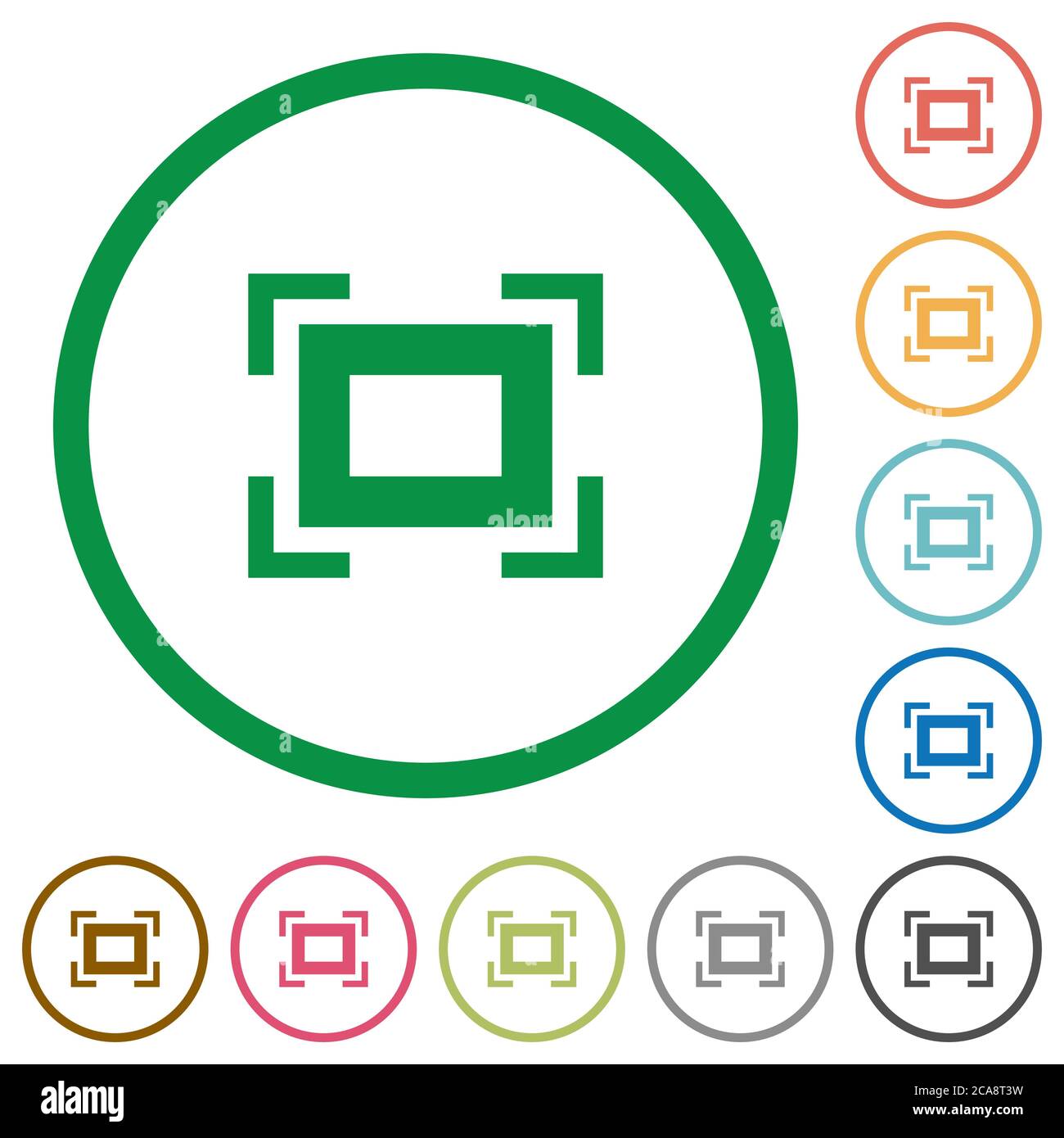 Full screen flat color icons in round outlines on white background ...