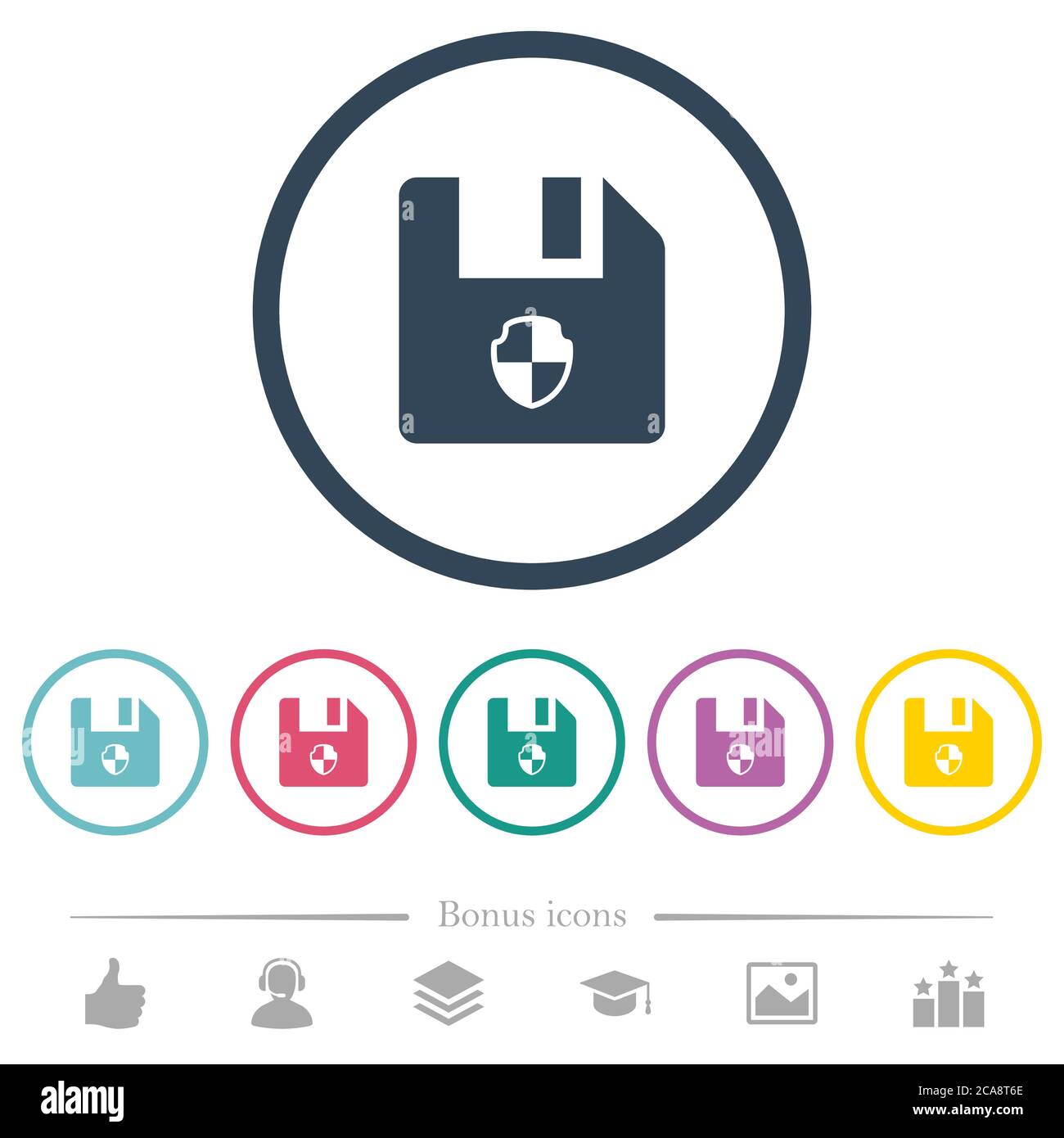Protect file flat color icons in round outlines. 6 bonus icons included ...