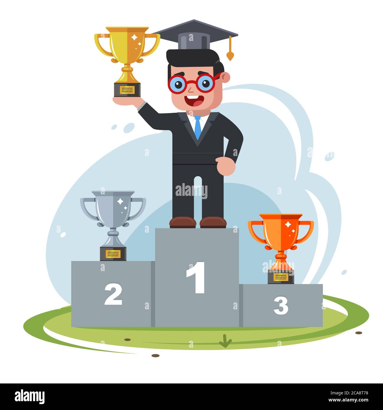 victory in a man competition. take first place on the podium of a wise guy with a hat and ...