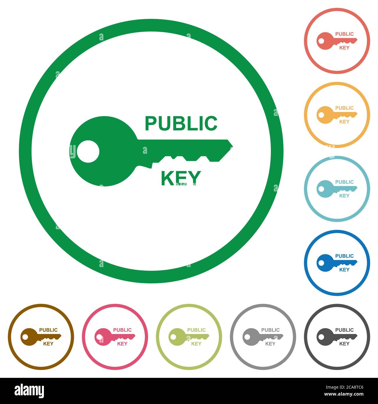 Public key flat color icons in round outlines on white background Stock ...