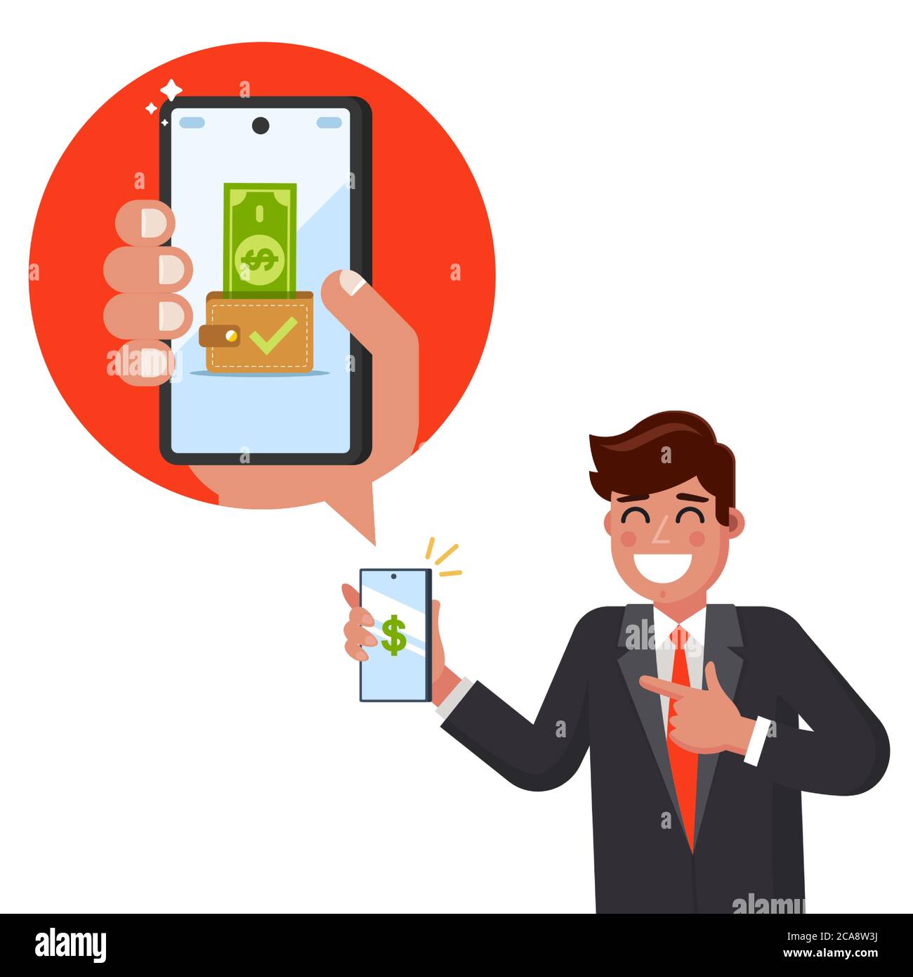 the man received a salary message on the phone. received money in the ...