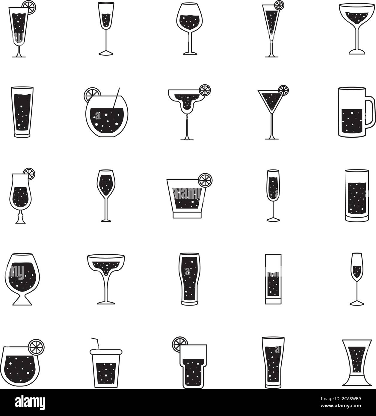 Cocktails glasses cups silhouette style icons group design, Alcohol drink bar and beverage theme ...