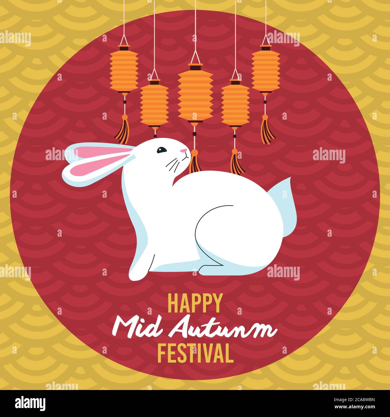 happy mid autumn festival with rabbit and lanterns hanging vector ...