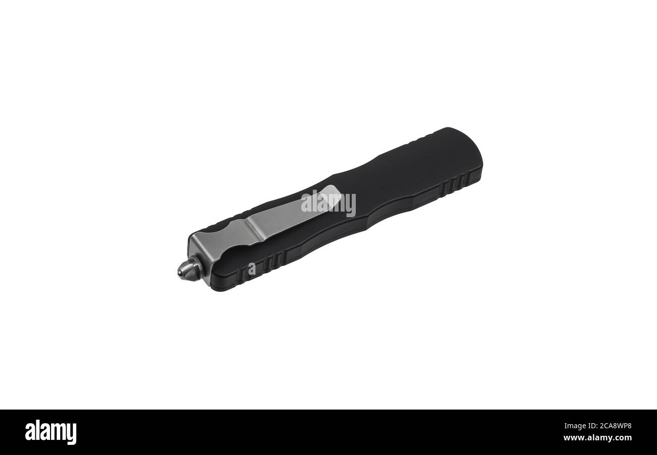 Switchblade (automatic) out-the-front (OTF) knife with black handle and ...