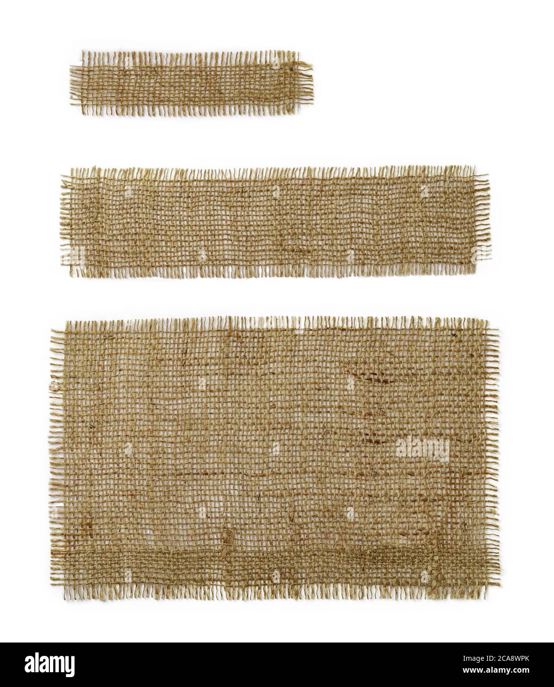 Three burlap rectangular and oblong pieces isolated on white background ...