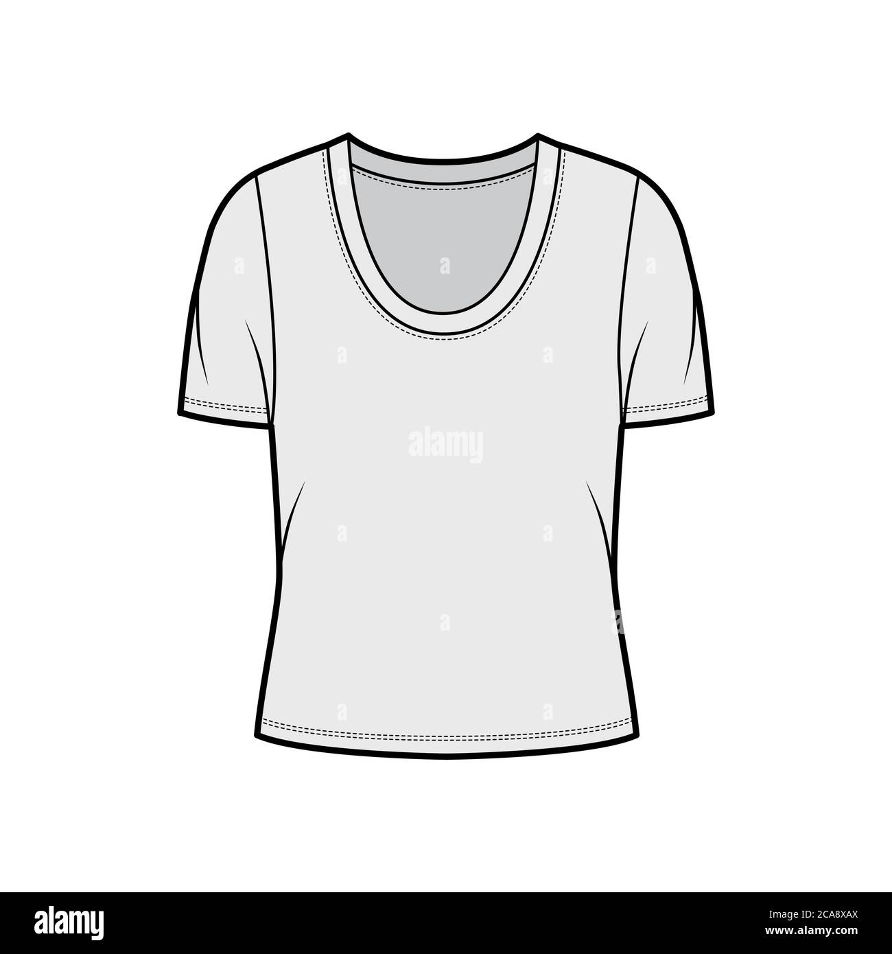 Scoop Neck Jersey T Shirt Technical Fashion Illustration With Short