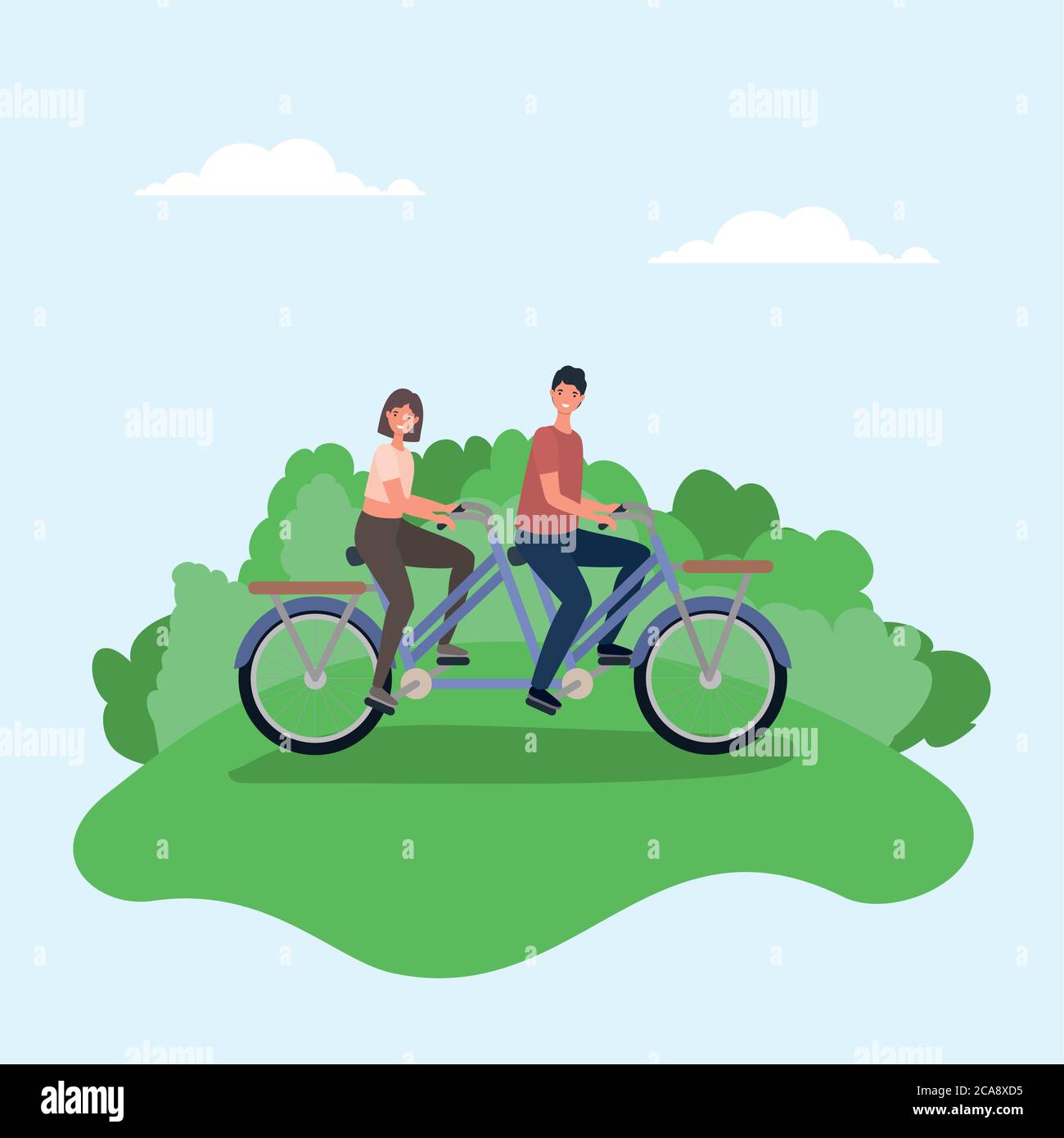 Woman and man cartoons riding double bike at park design, Outdoor ...