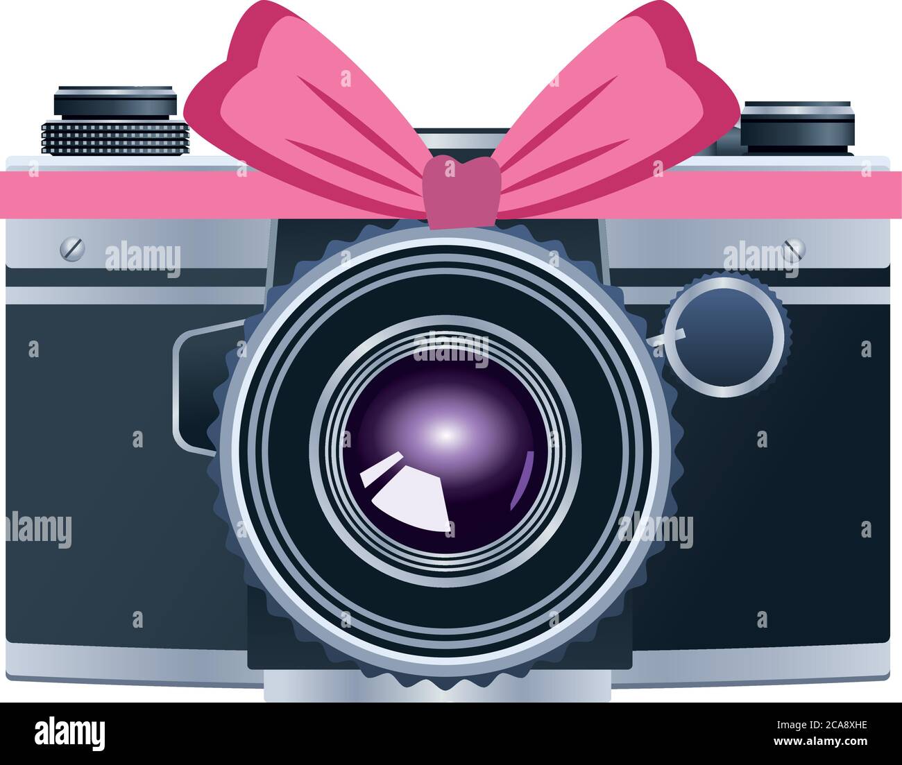 camera digital technology with gift bow ribbon vector illustration ...