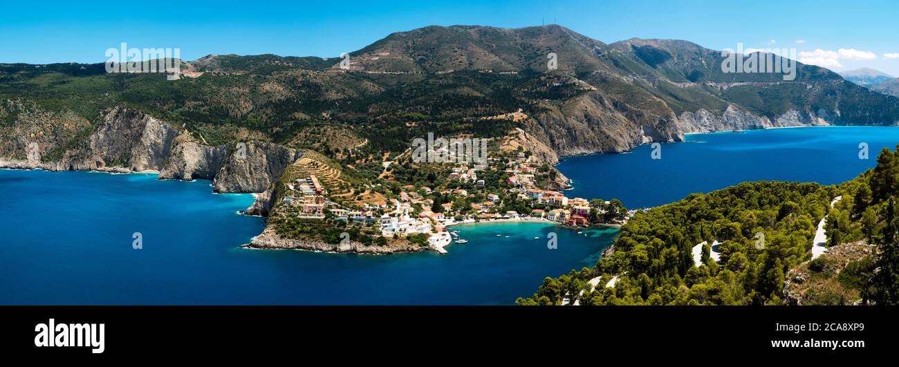 The quaint small beach town of assos asos on the greek island kefalonia ...