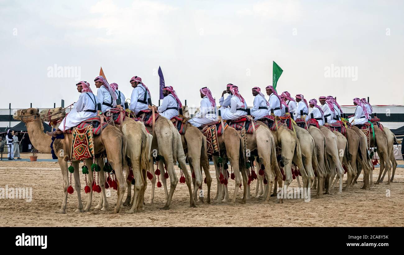 Saudi Arab Camel riders on traditional desert safari festival in abqaiq ...