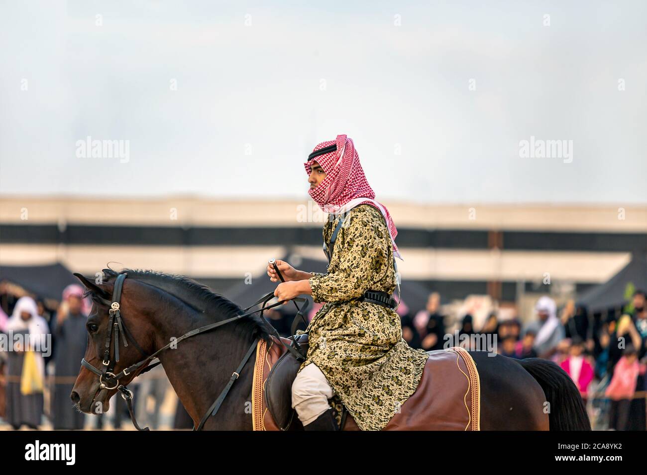 Saudi Arab Horse rider on traditional desert safari festival in abqaiq ...