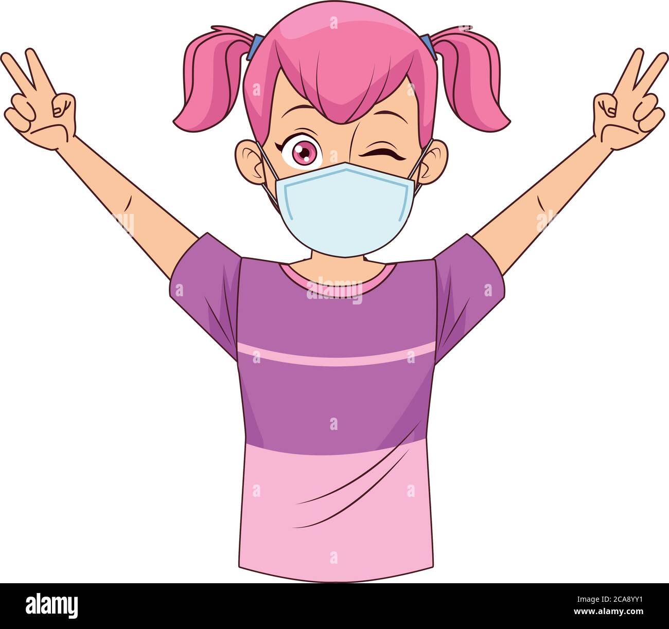 little girl wearing medical mask character vector illustration design ...