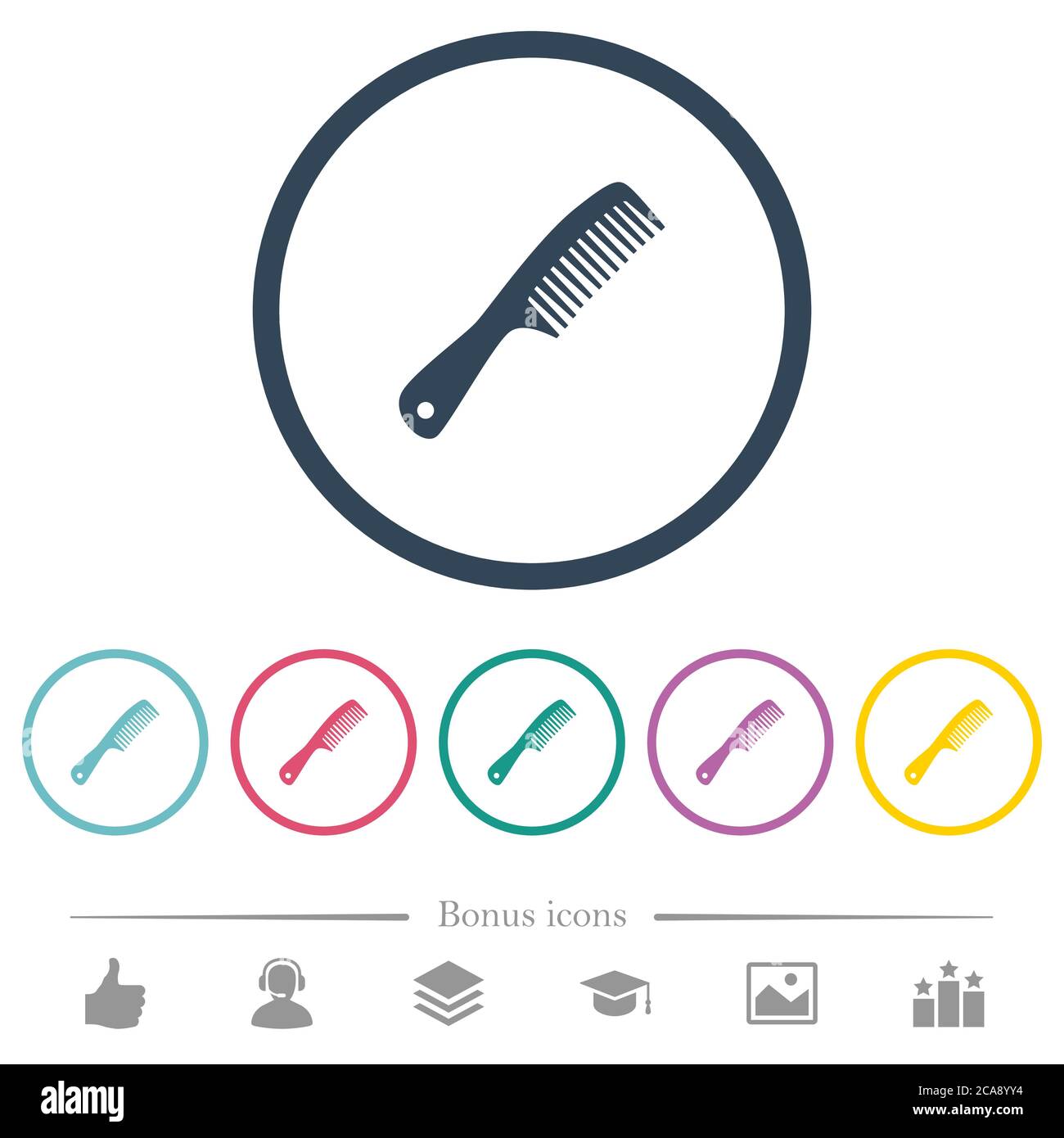 Comb with handle flat color icons in round outlines. 6 bonus icons ...