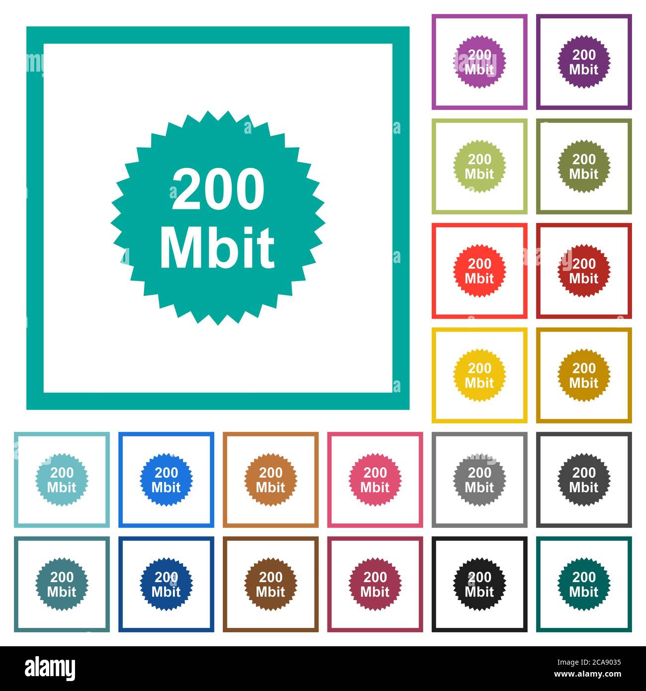 200 mbit guarantee sticker flat color icons with quadrant frames on ...