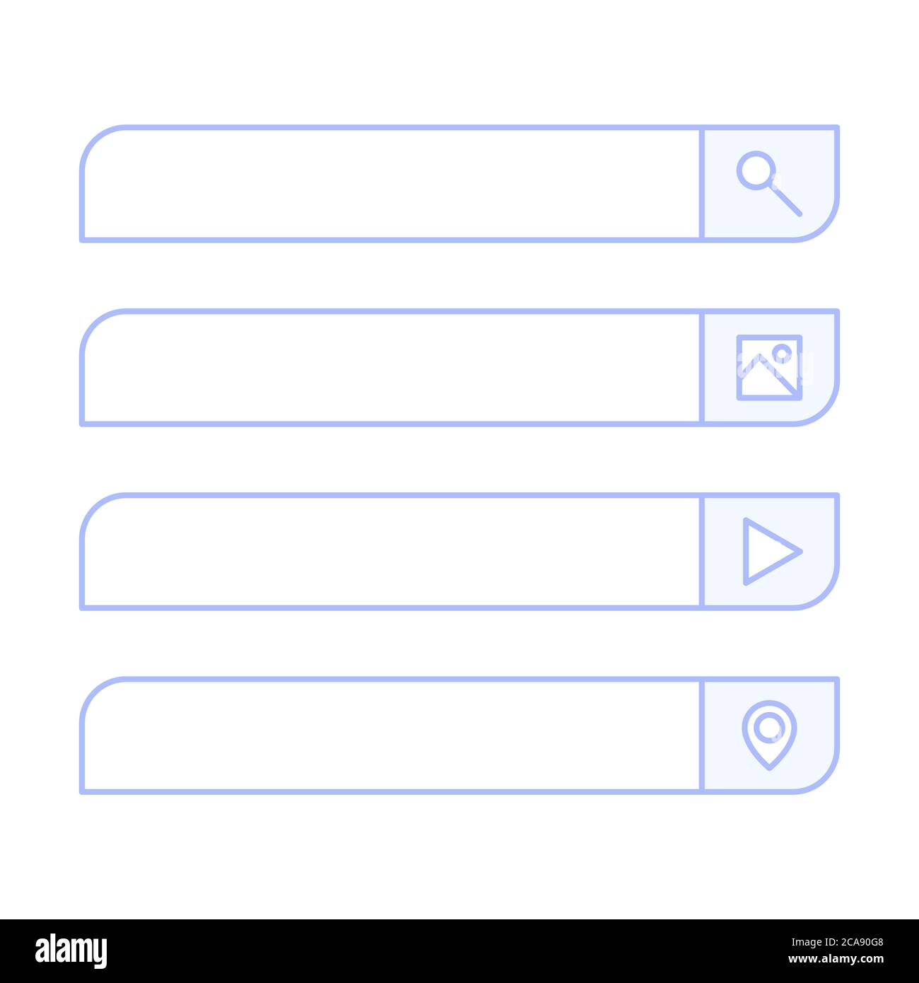 Search bar vector design element. Set of search bar boxes text, location, image and video. UI ...