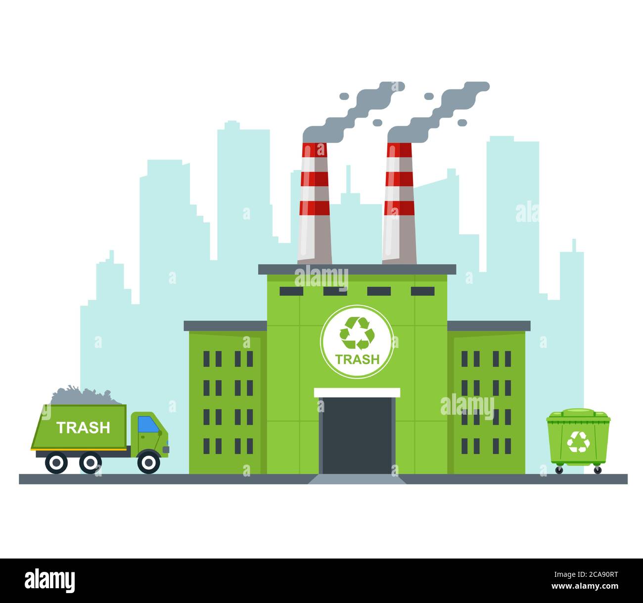 eco garbage recycling plant. carry waste on a truck. flat vector ...