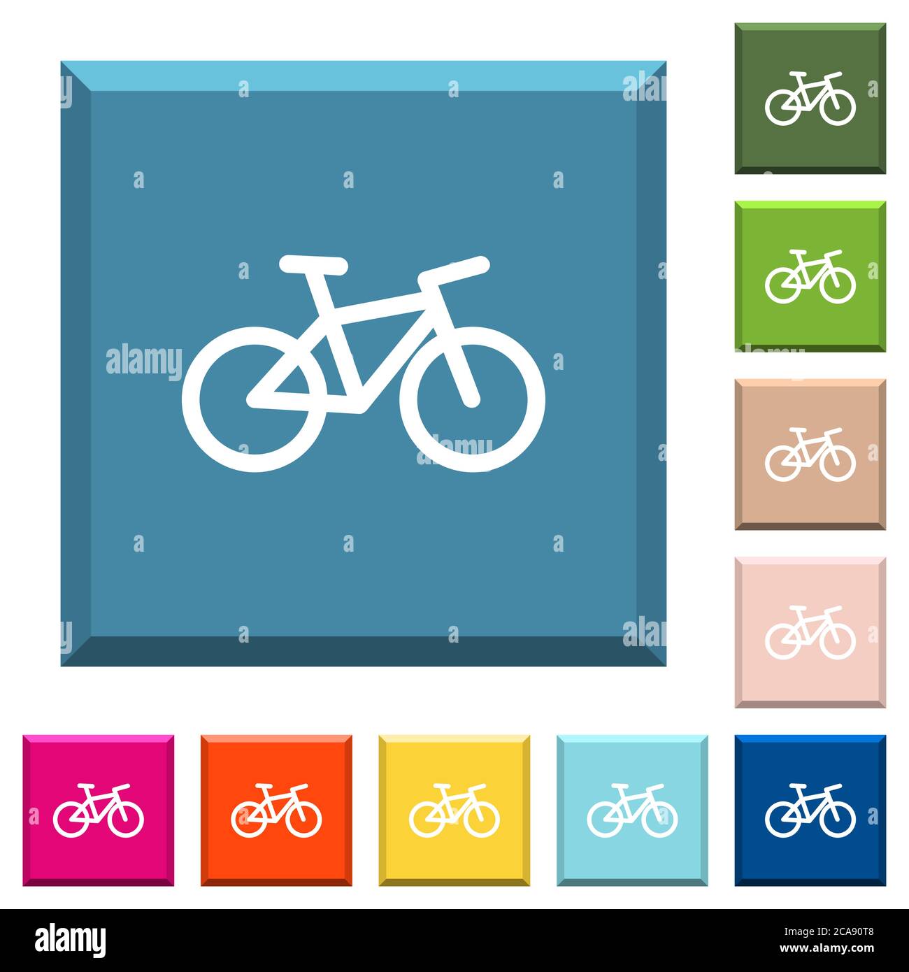 Bicycle white icons on edged square buttons in various trendy colors ...
