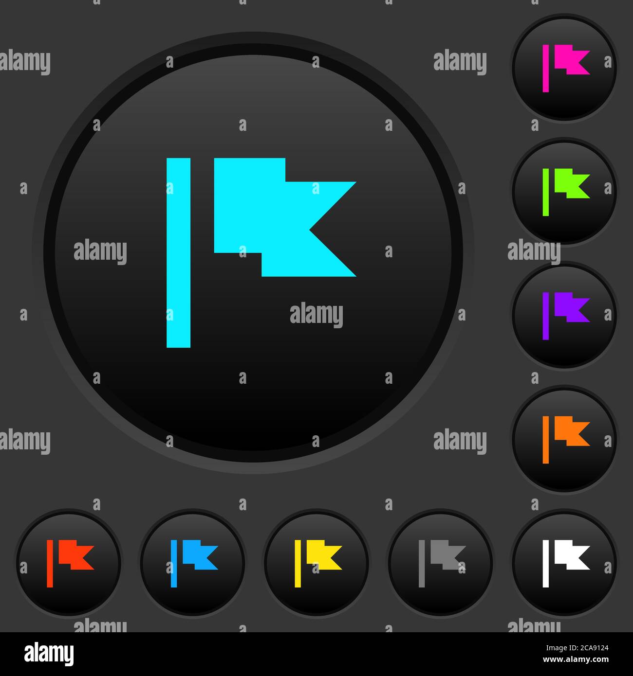 Flag dark push buttons with vivid color icons on dark grey background ...