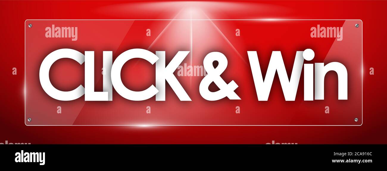 CLICK & Win word in transparent glass shapes Stock Photo - Alamy