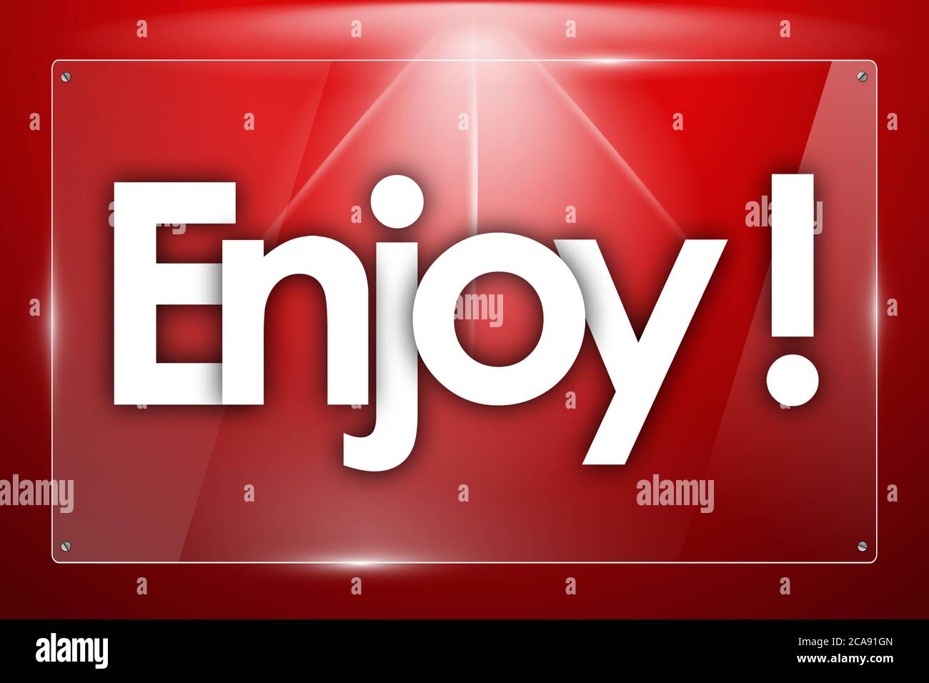 Enjoy word in transparent glass shapes Stock Photo - Alamy