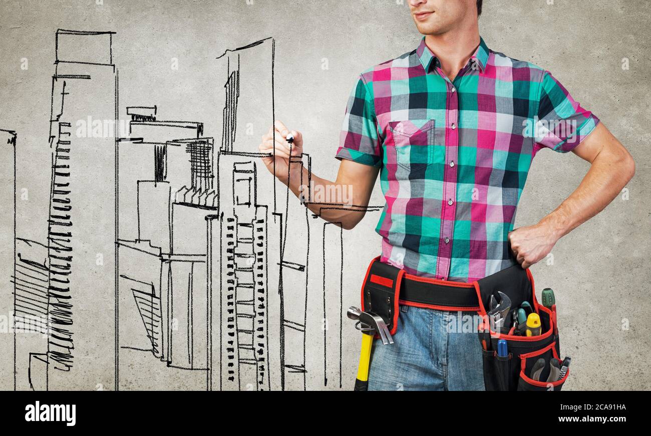 Guy engineer sketching his ideas Stock Photo - Alamy