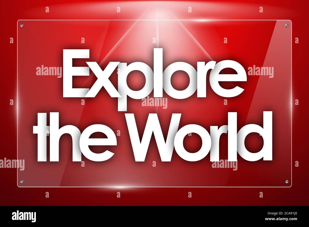 Explore the World word in transparent glass shapes Stock Photo - Alamy