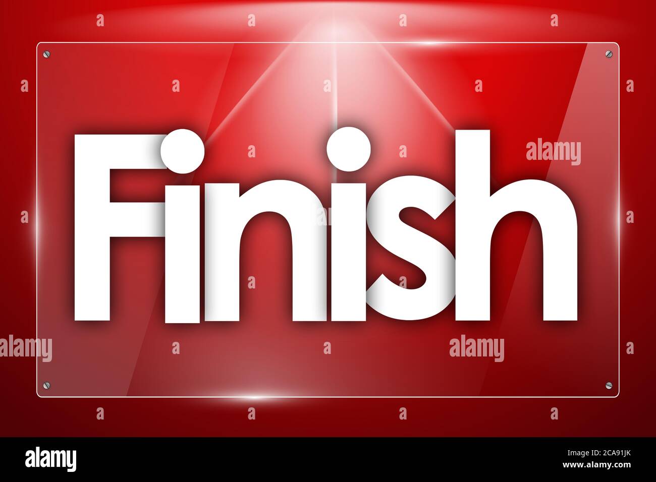 Finish word in transparent glass shapes Stock Photo - Alamy