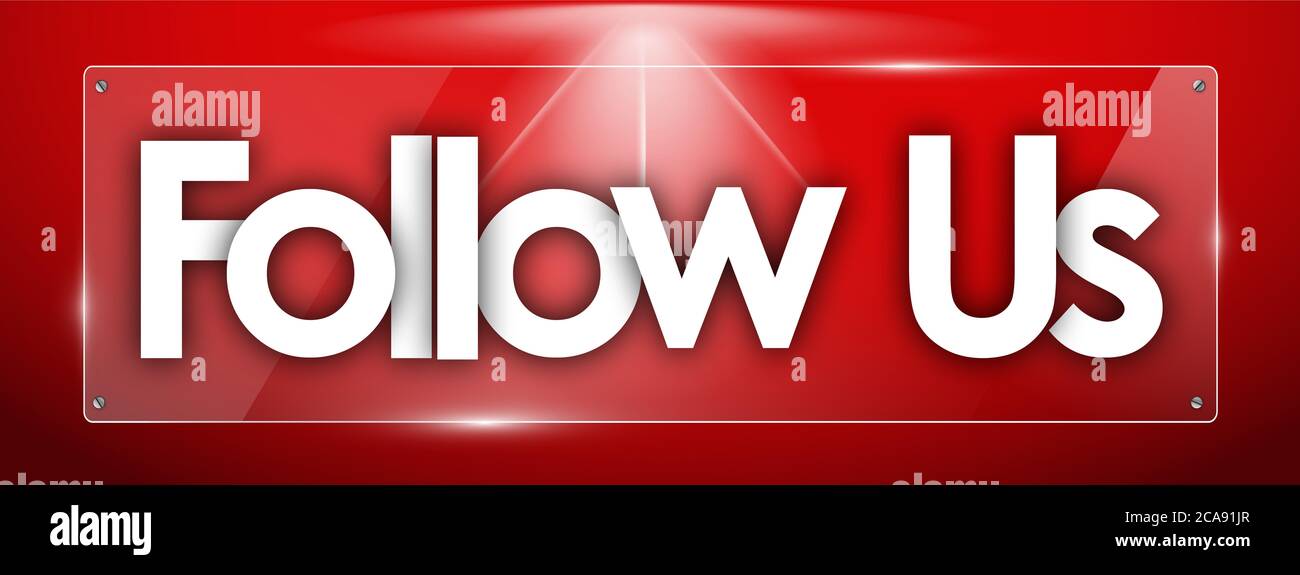 Follow Us word in transparent glass shapes Stock Photo - Alamy