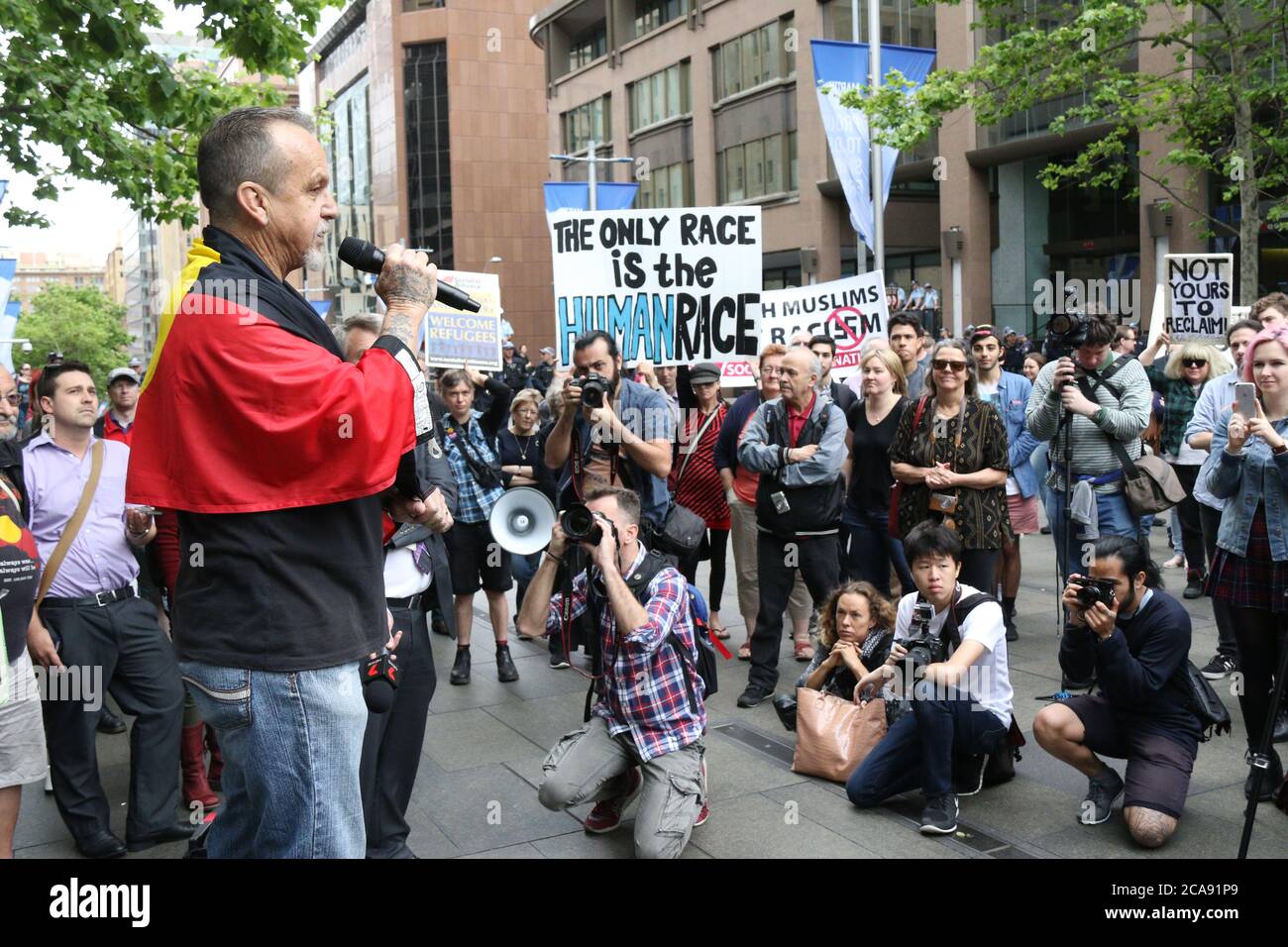 Reclaim Australia counter protest. Pictured: Uncle Ken Canning Stock ...