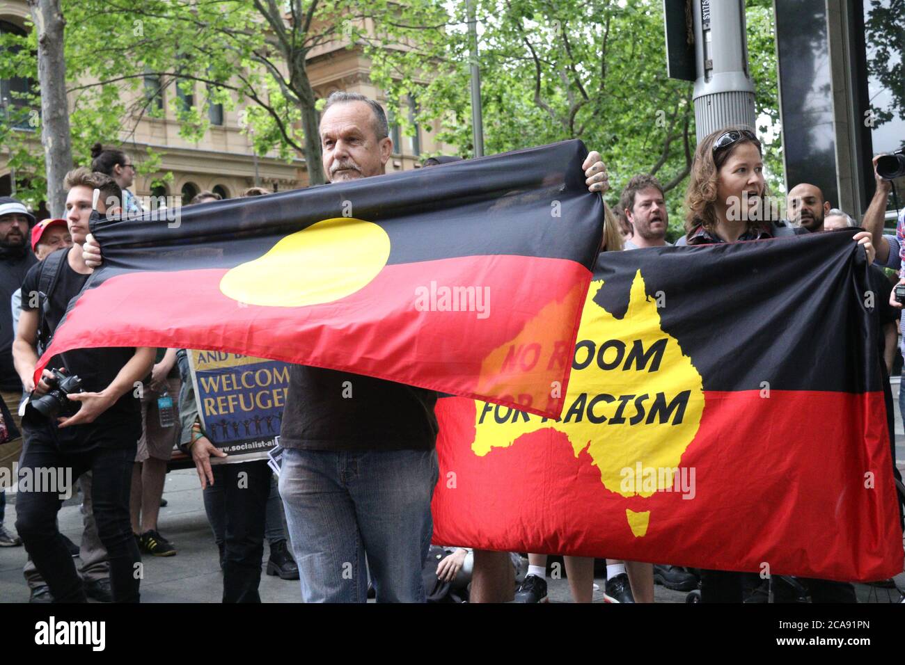 Reclaim Australia counter protest. Pictured: Uncle Ken Canning Stock ...