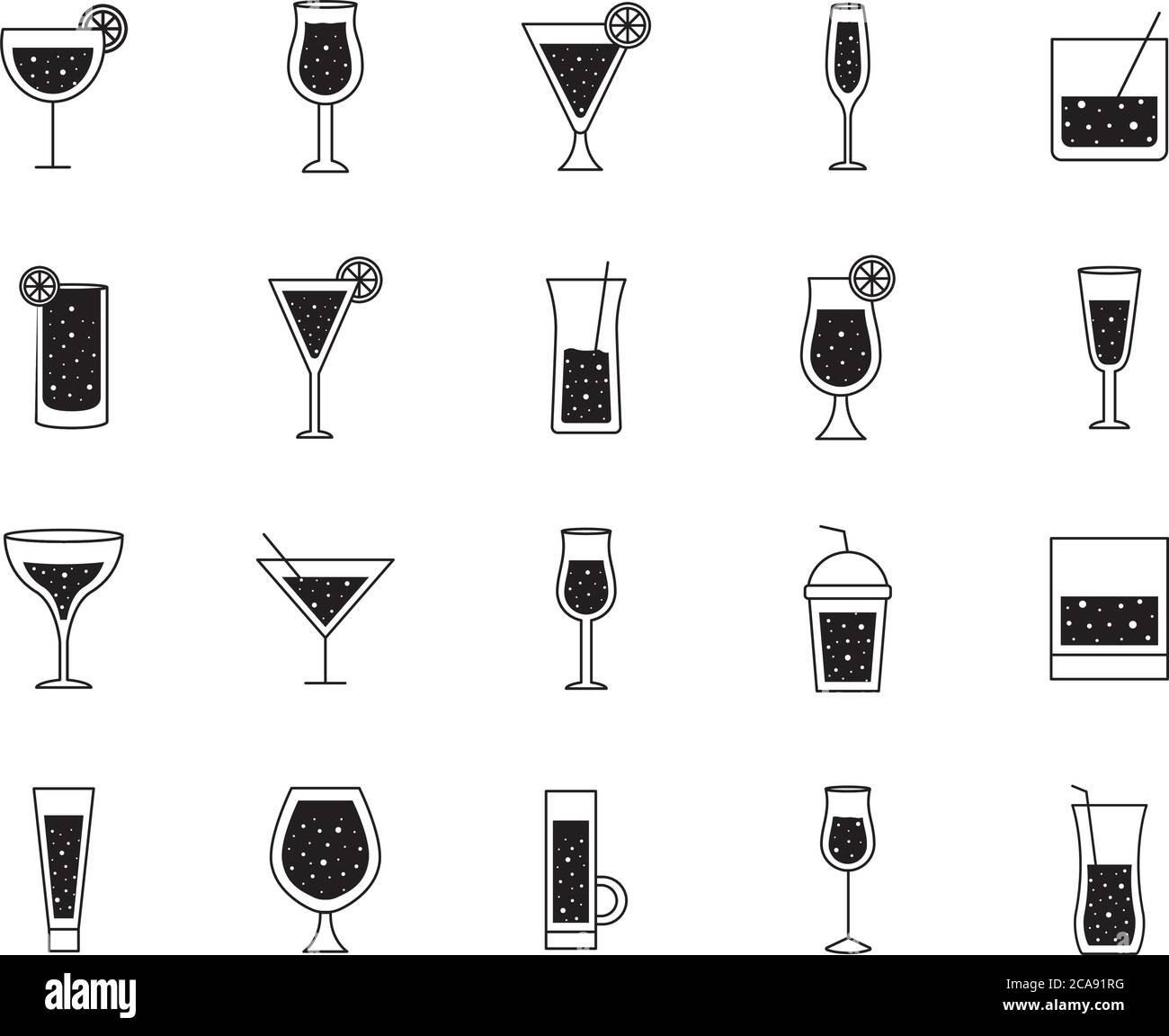 Cocktails glasses cups silhouette style icons bundle design, Alcohol ...