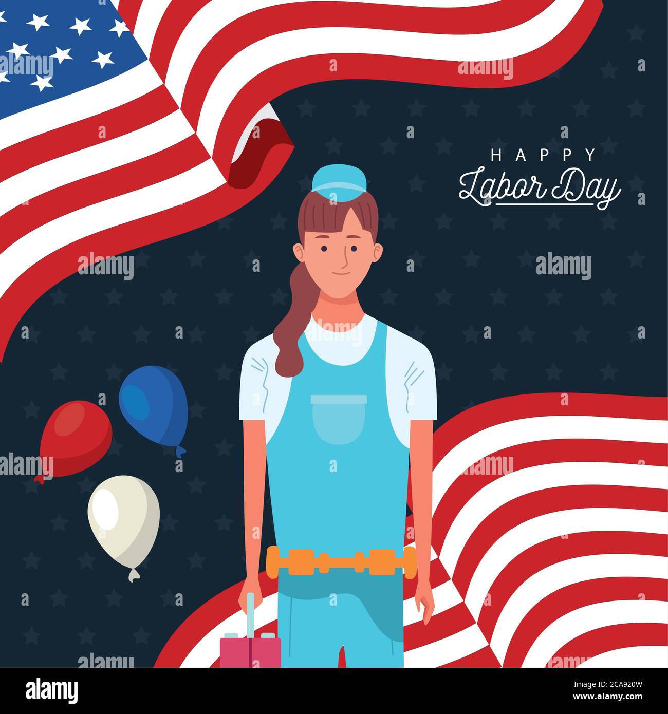 happy labor day celebration with female mechanic worker vector ...