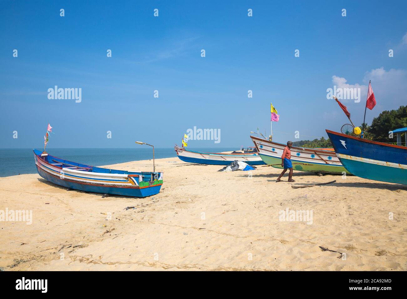 Fishing boats, Marari Beach, Alleppey (Alappuzha), Kerala, India, Asia ...