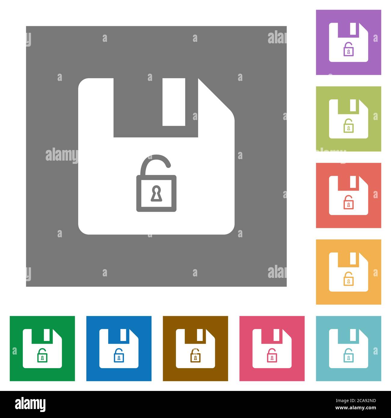 Unlock file flat icons on simple color square backgrounds Stock Vector ...