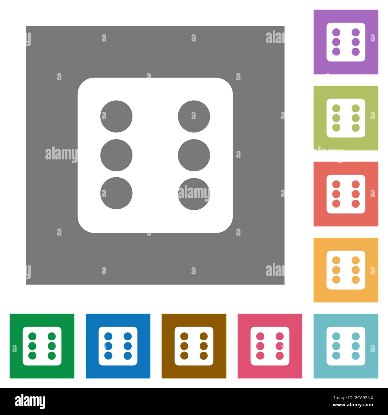 Dice six flat icons on simple color square backgrounds Stock Vector ...