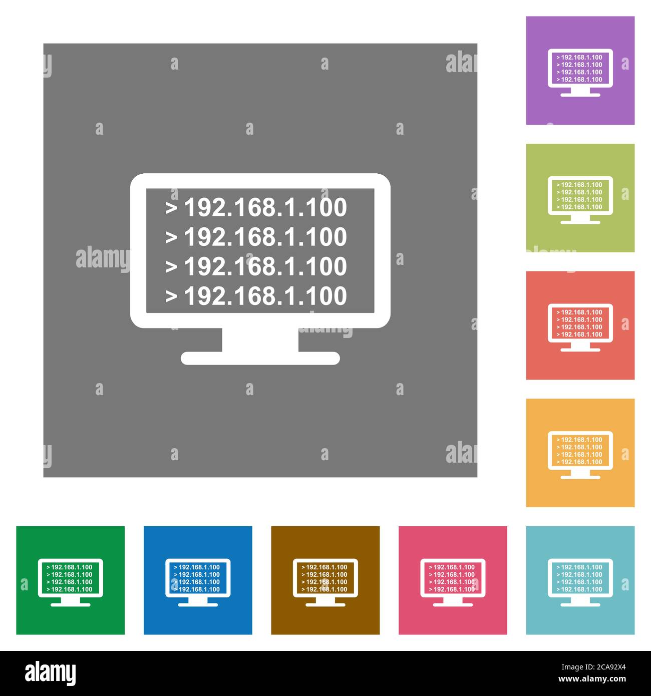 Ping remote computer flat icons on simple color square backgrounds ...