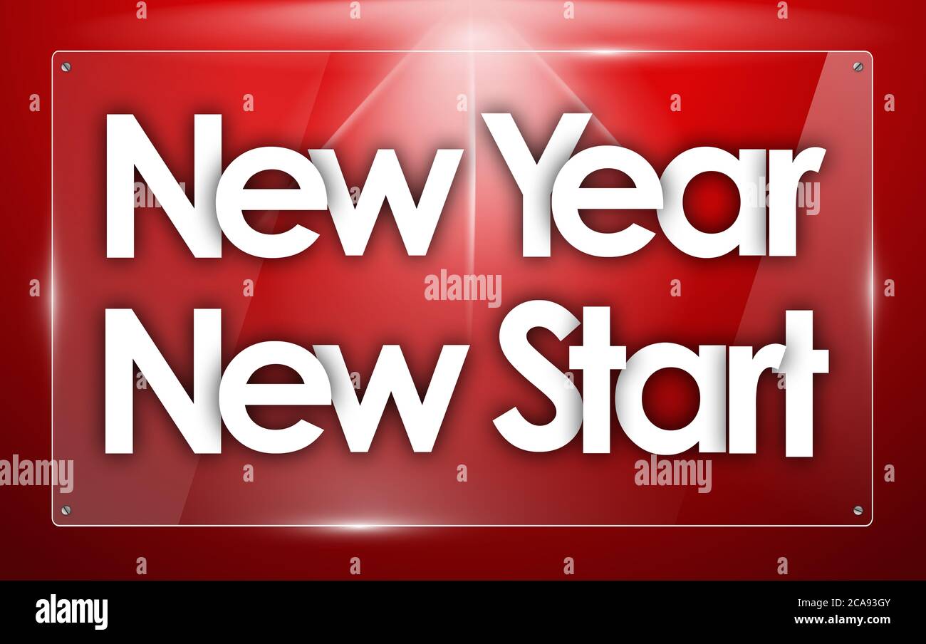 New Year New Start word in transparent glass shapes Stock Photo - Alamy