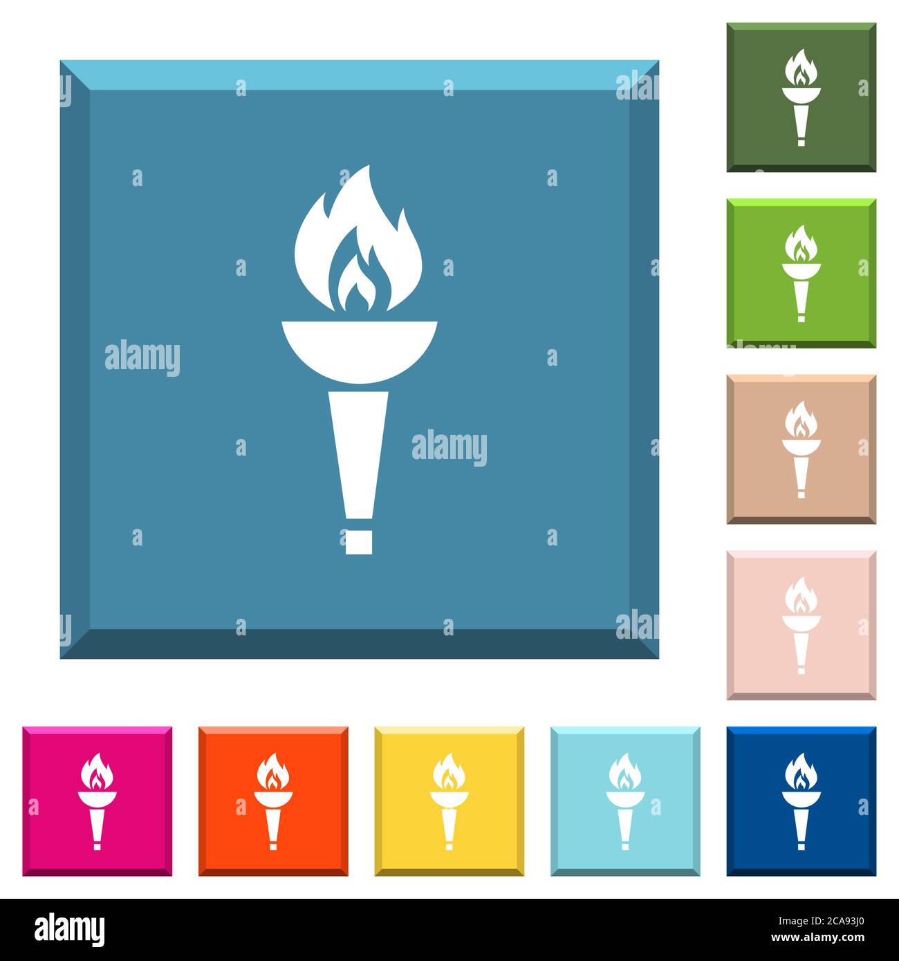 Torch white icons on edged square buttons in various trendy colors ...