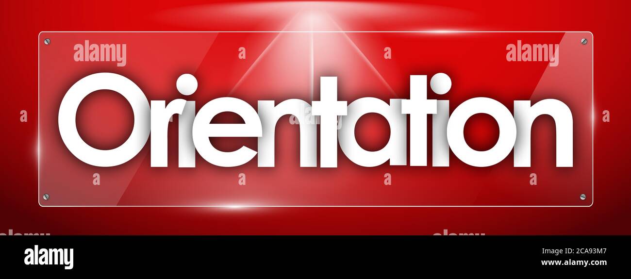 Orientation word in transparent glass shapes Stock Photo - Alamy