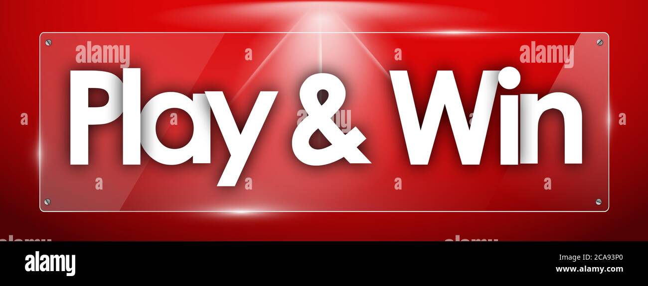 Play & Win word in transparent glass shapes Stock Photo - Alamy