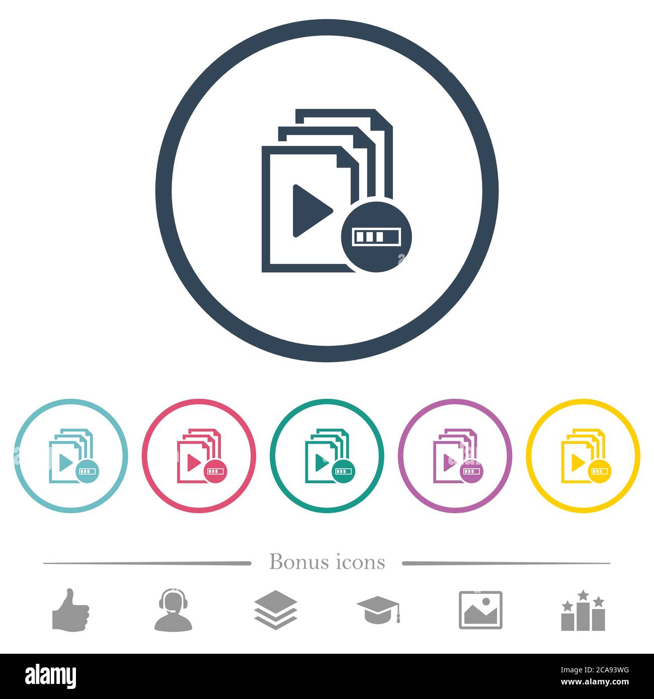 Processing Playlist Flat Color Icons In Round Outlines 6 Bonus Icons Included Stock Vector