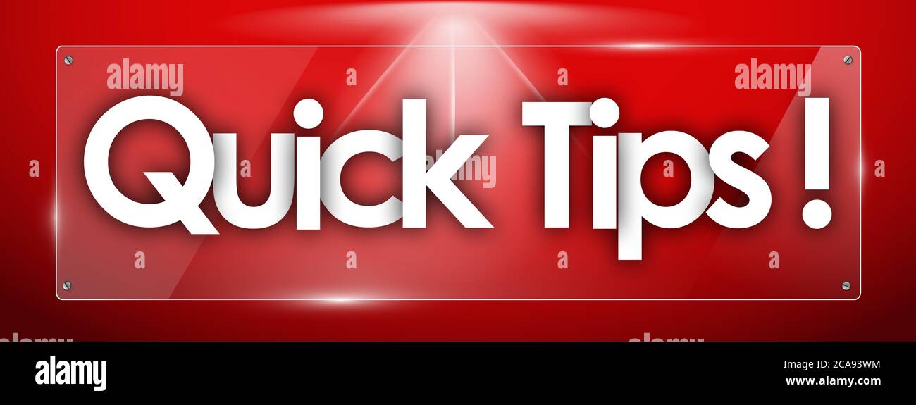 Quick Tips word in transparent glass shapes Stock Photo - Alamy