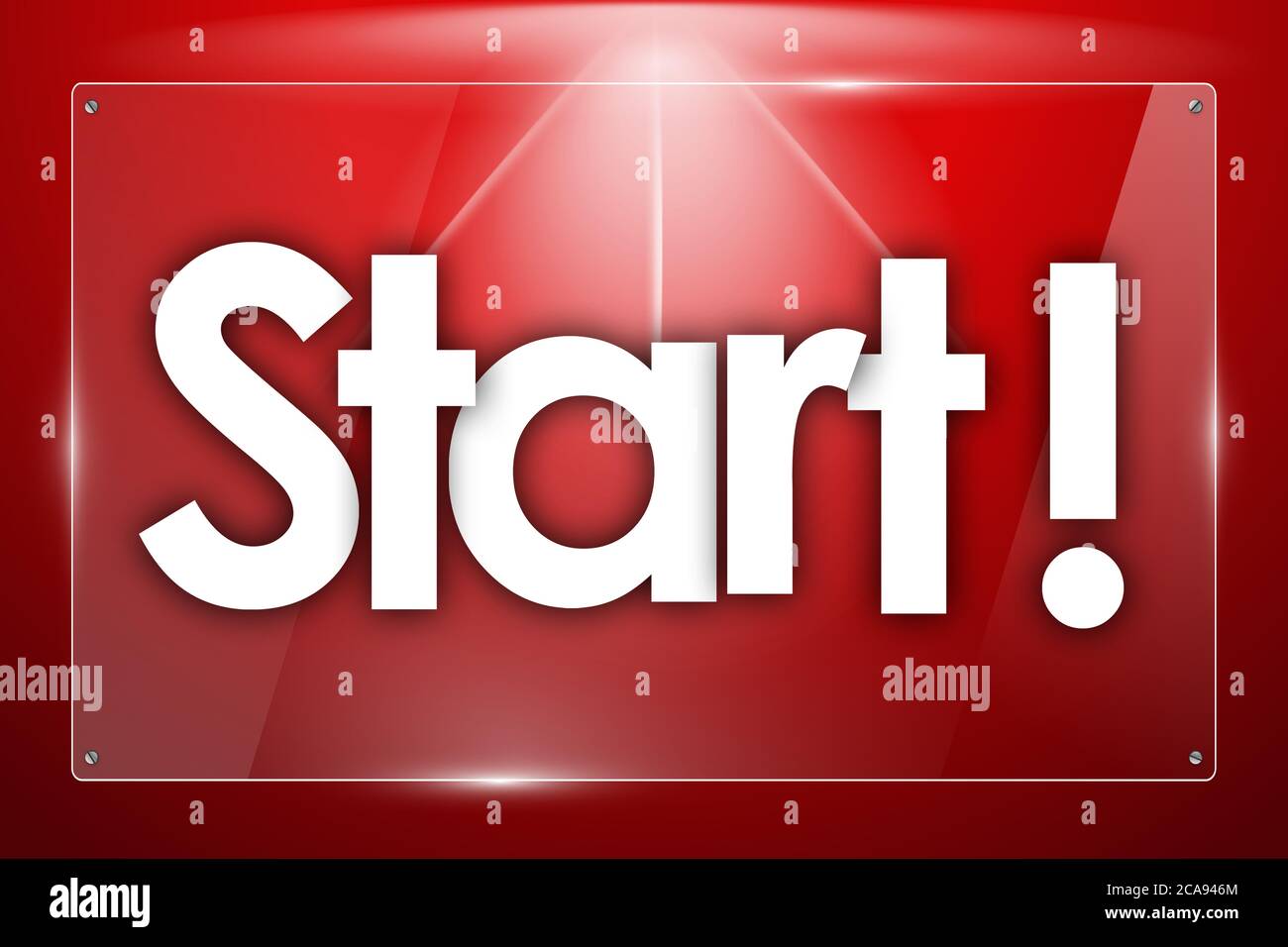 Start word in transparent glass shapes Stock Photo - Alamy